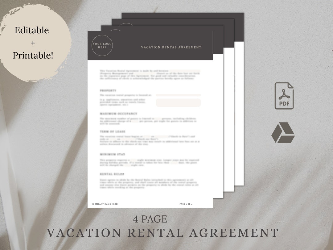 Vacation Rental Agreement | Airbnb | Editable Contract | Branded Rental ...