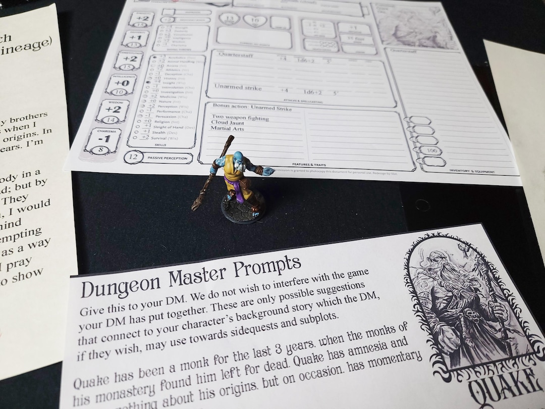 Goliath Monk Premade Character for Dnd, Including Character Sheet ...