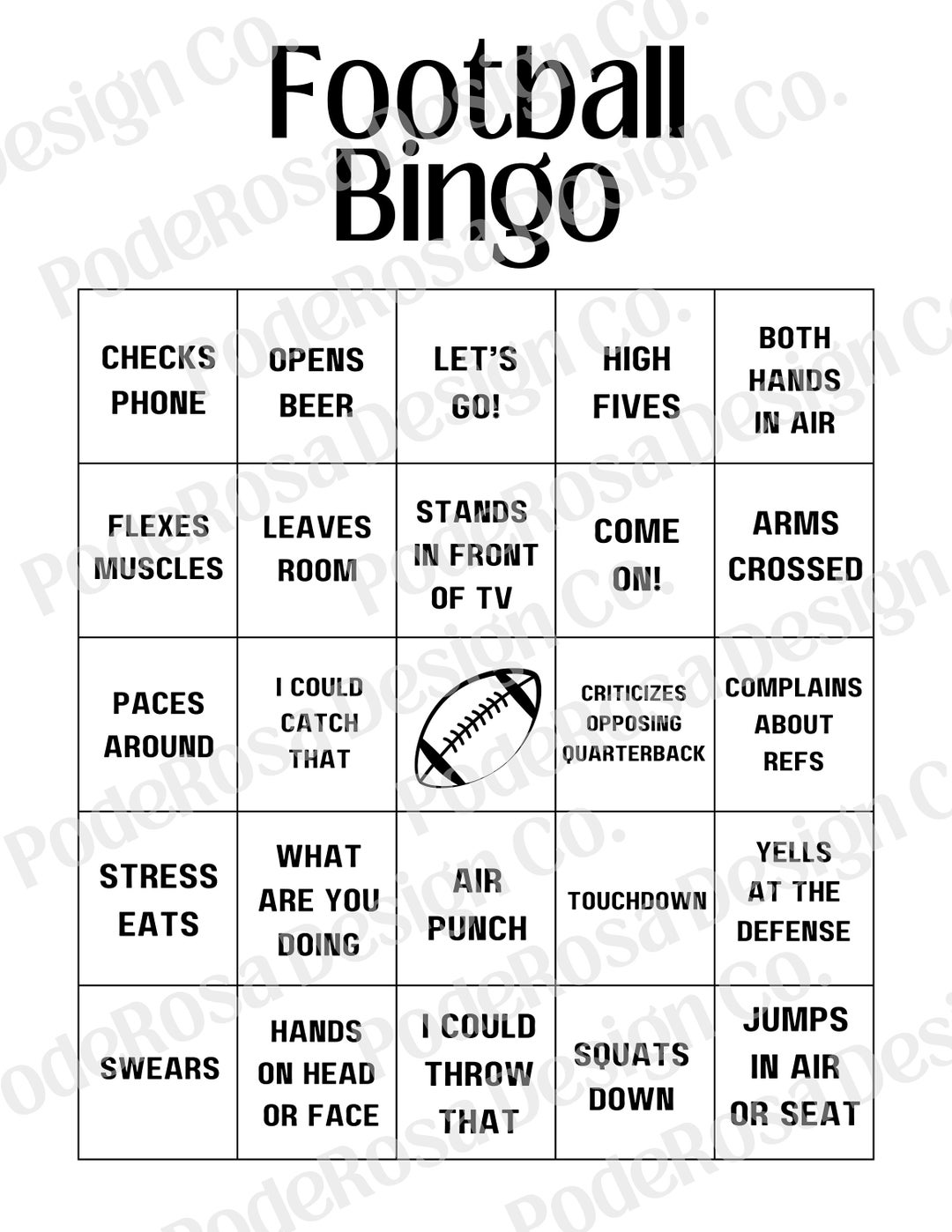 Football Game Bingo Card PDF, PNG, SVG, Printable, Sunday Game, Party ...