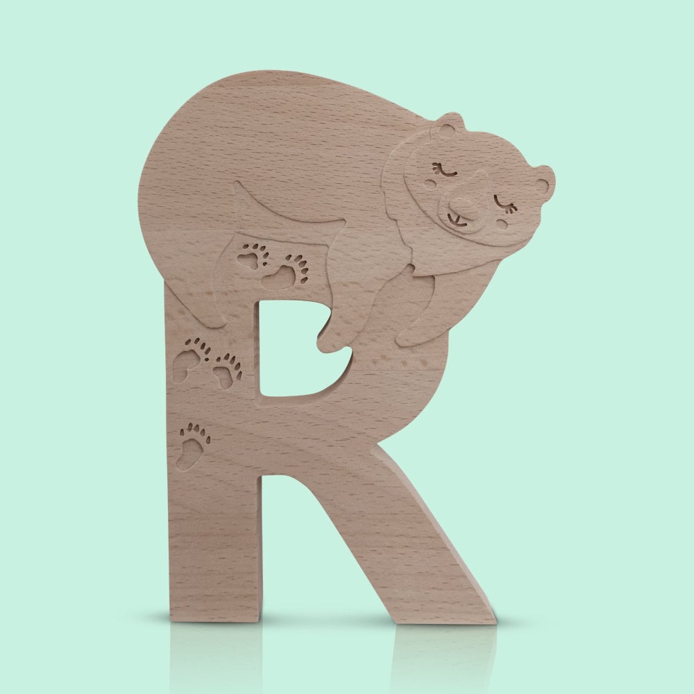 Wooden Letter R With Sleeping Bear Design Nursery Decor, Kids Room Wall ...