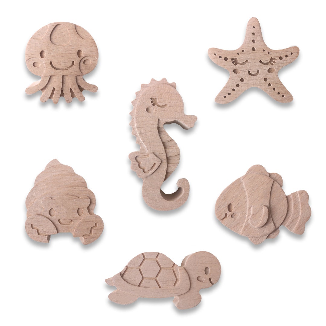 Drawer Pulls, 6 WOODEN BUTTONS, Beech Wood Modern Decorative Children ...