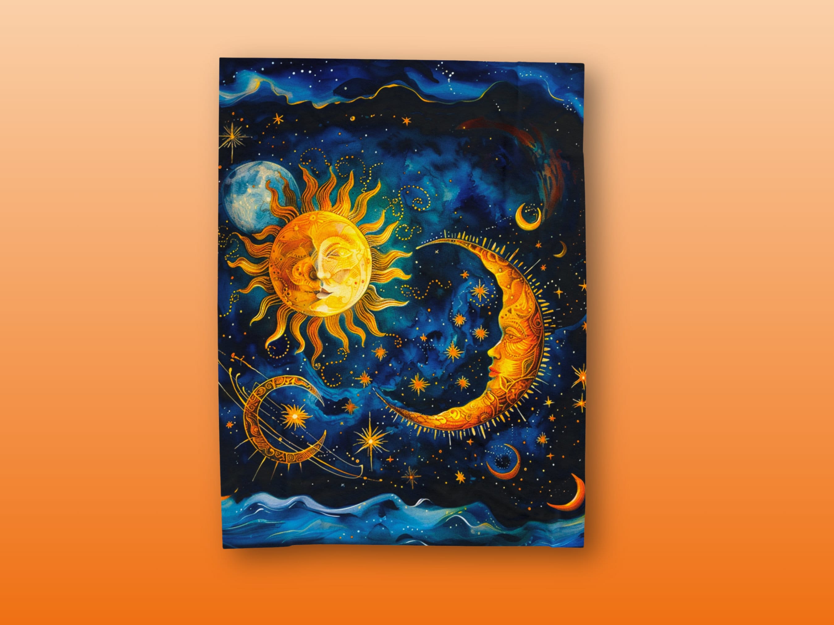 Celestial Sun and Moon Cozy Throw Blanket - Cobalt - Celestial Bedding ...