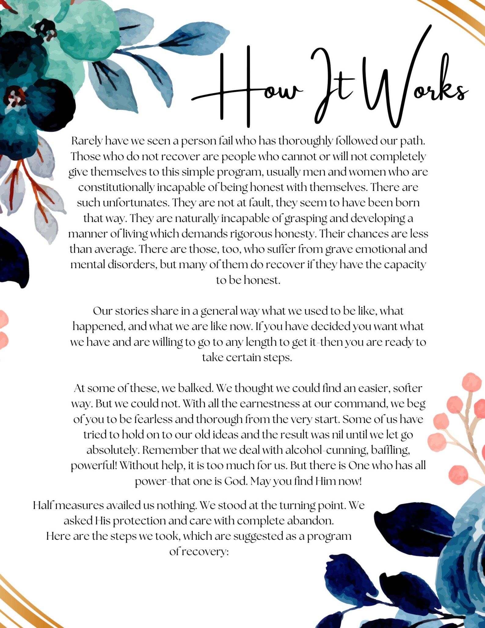 How It Works, and 12 Steps Printable - Etsy