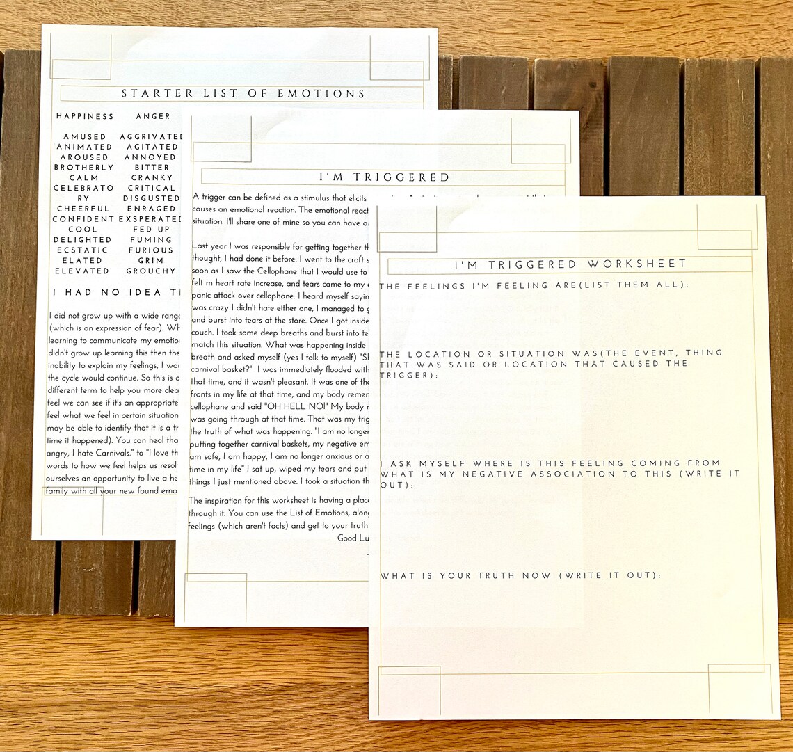 List of Emotions and Trigger Worksheet - Etsy