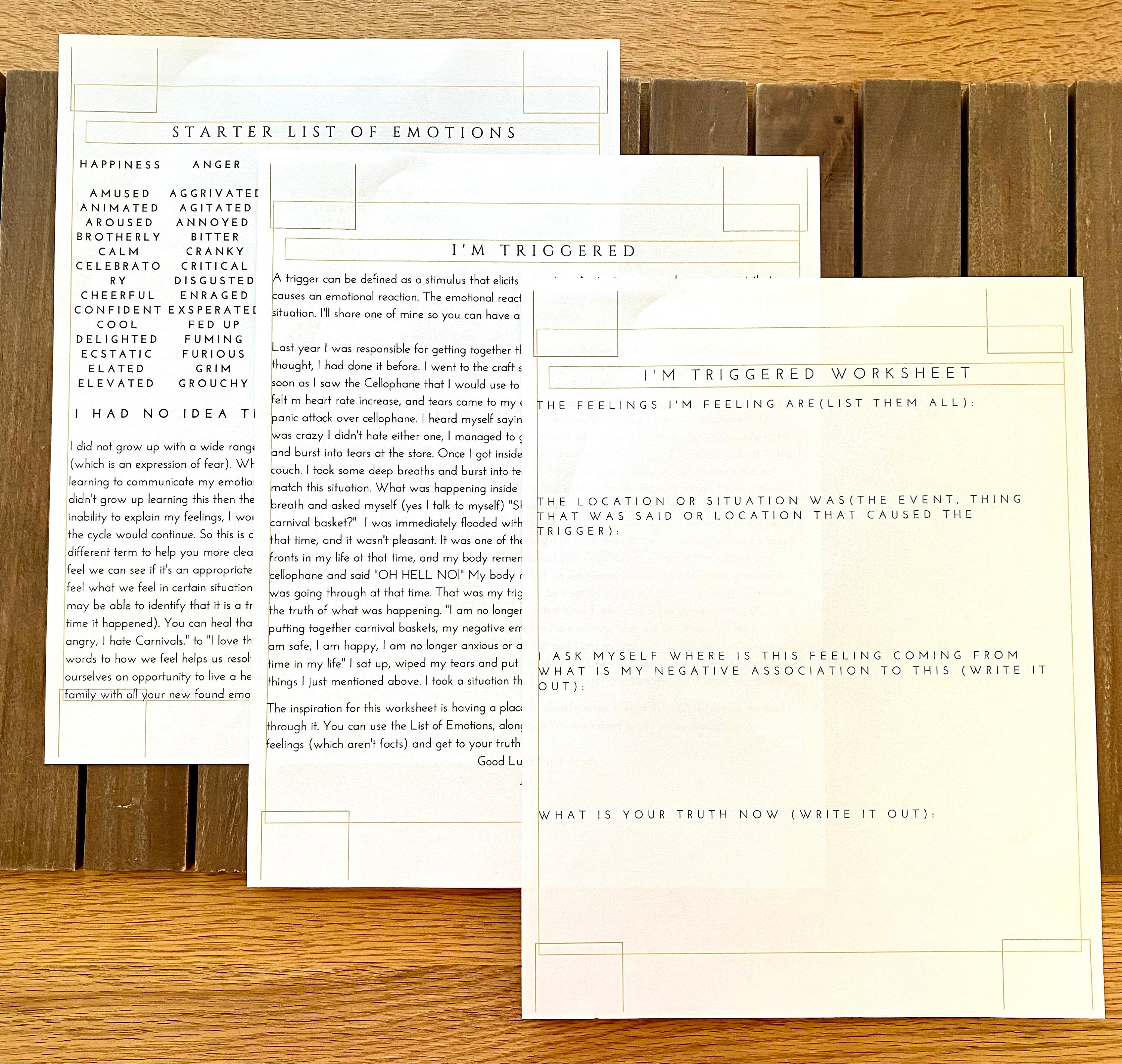 List of Emotions and Trigger Worksheet - Etsy