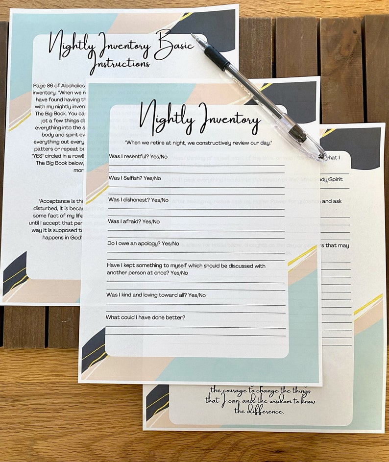 AA Eleventh Step (11th) Printable Inventory Worksheet - Etsy