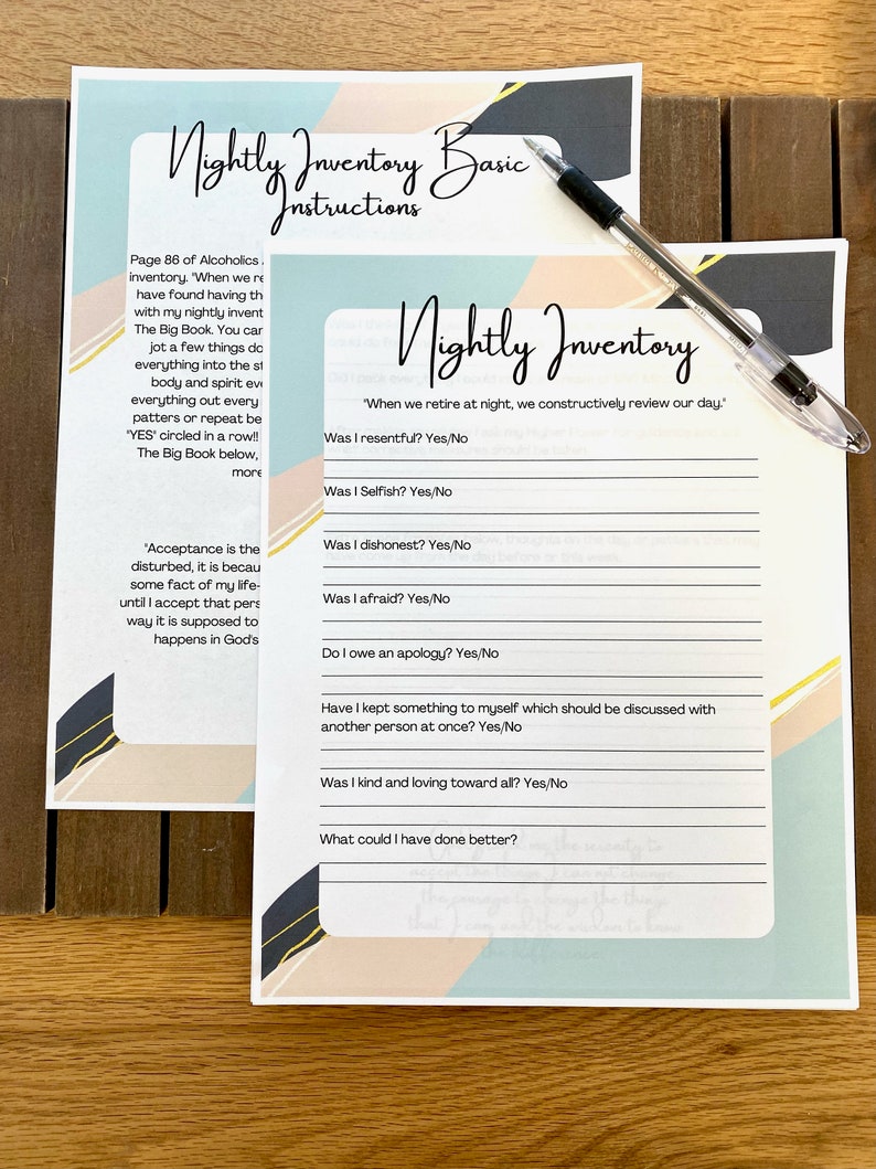 AA Eleventh Step (11th) Printable Inventory Worksheet - Etsy