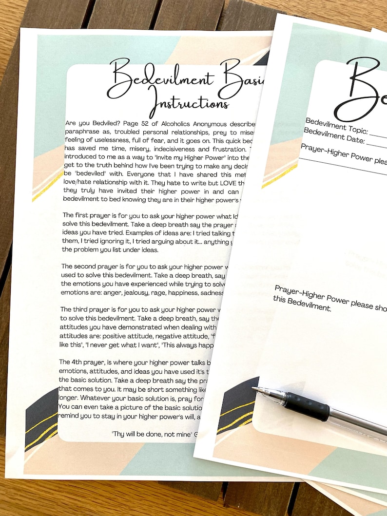 AA Bedevilment Worksheet Step 2 Big Book - Etsy