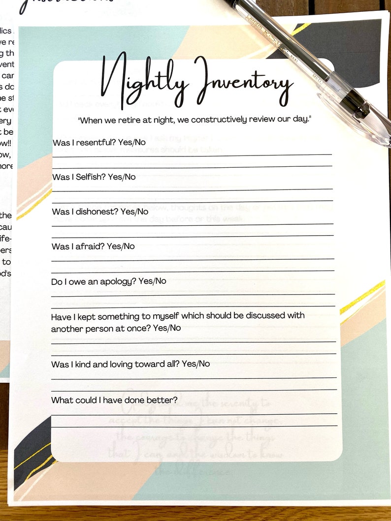 AA Eleventh Step (11th) Printable Inventory Worksheet - Etsy