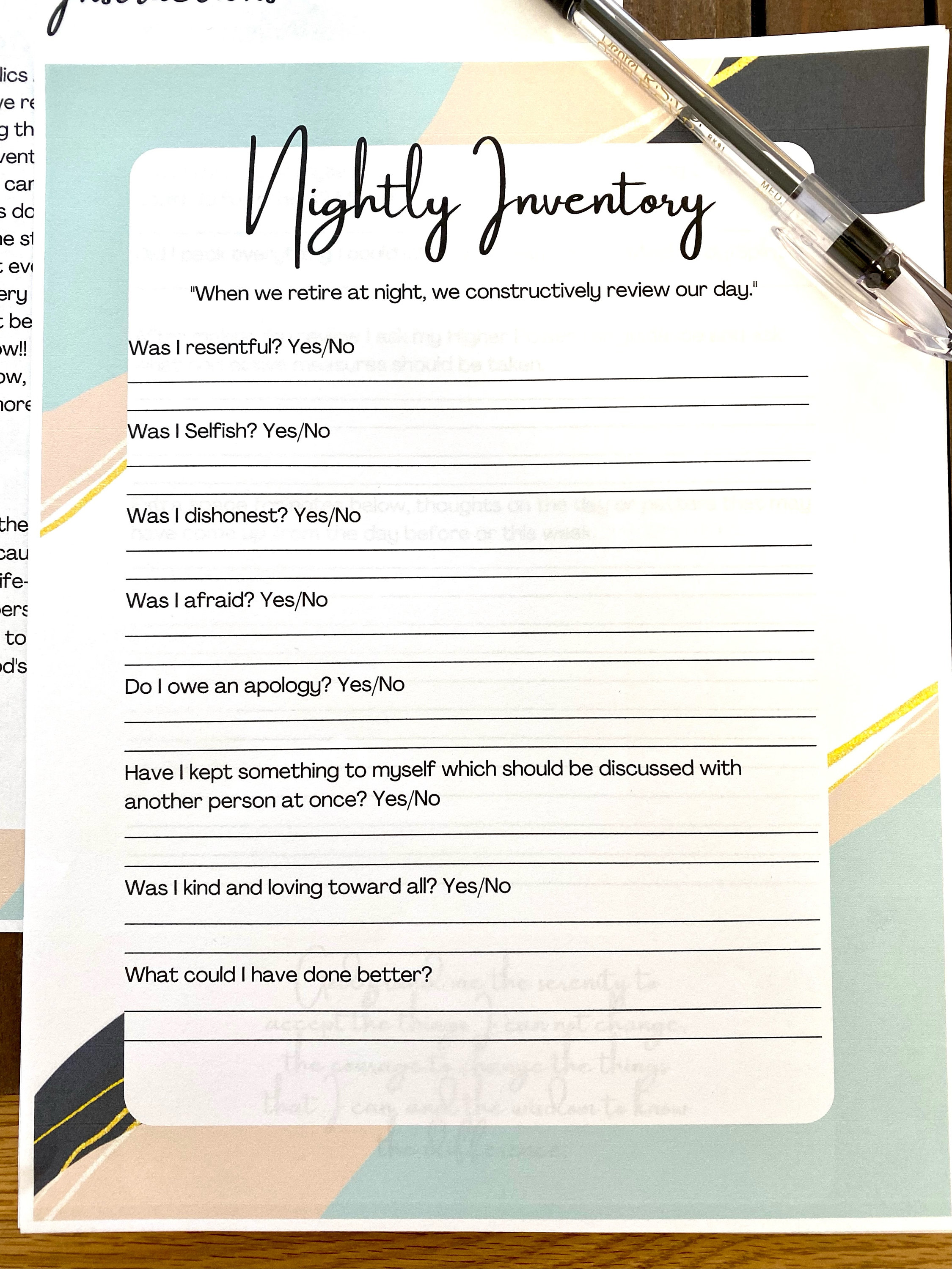 AA Eleventh Step (11th) Printable Inventory Worksheet - Etsy