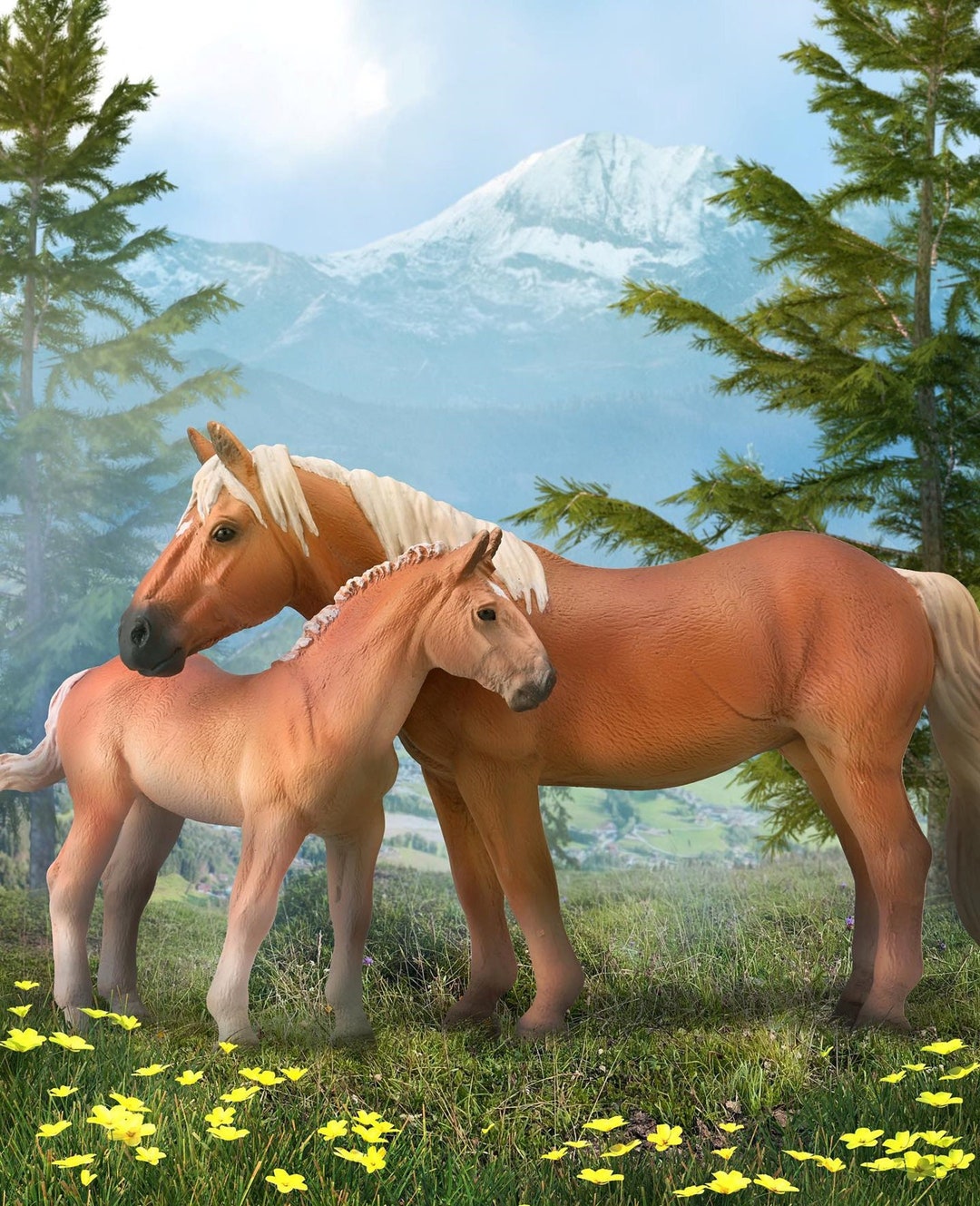 Noriker Chestnut Draft Horse or Foal Plastic Toy Model Figures for Cake ...