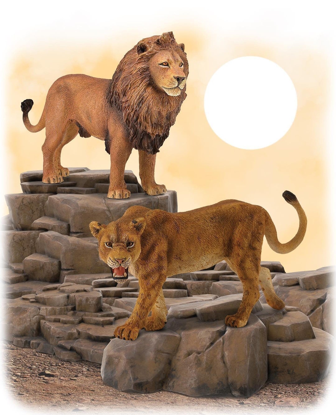 Model African or White Lion & Lioness Plastic Toy Figures for Cake ...