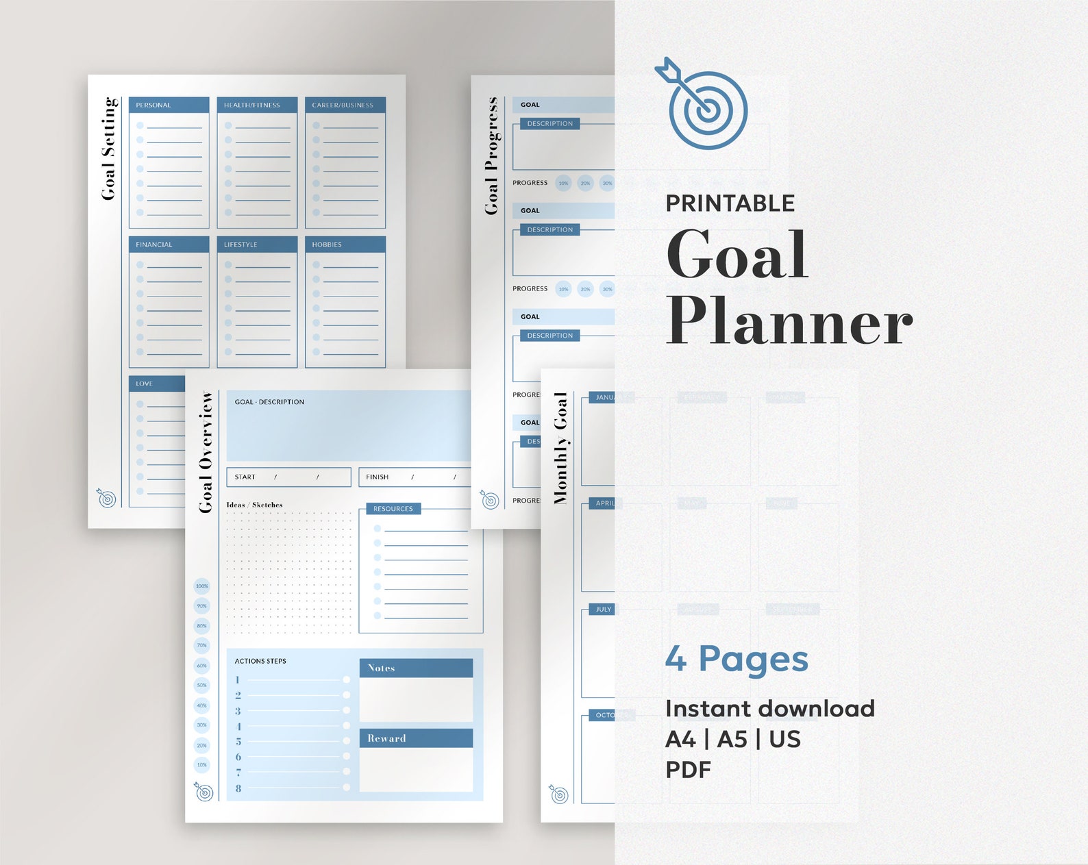 Goals Planner, Goals Tracker, SMART Goal Setting Kit, Yearly Goals ...