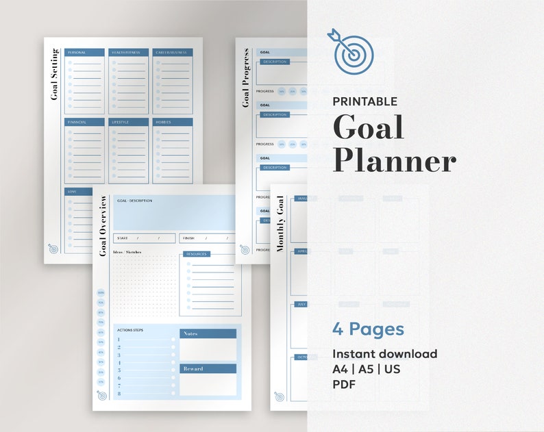 Goals Planner, Goals Tracker, SMART Goal Setting Kit, Yearly Goals ...