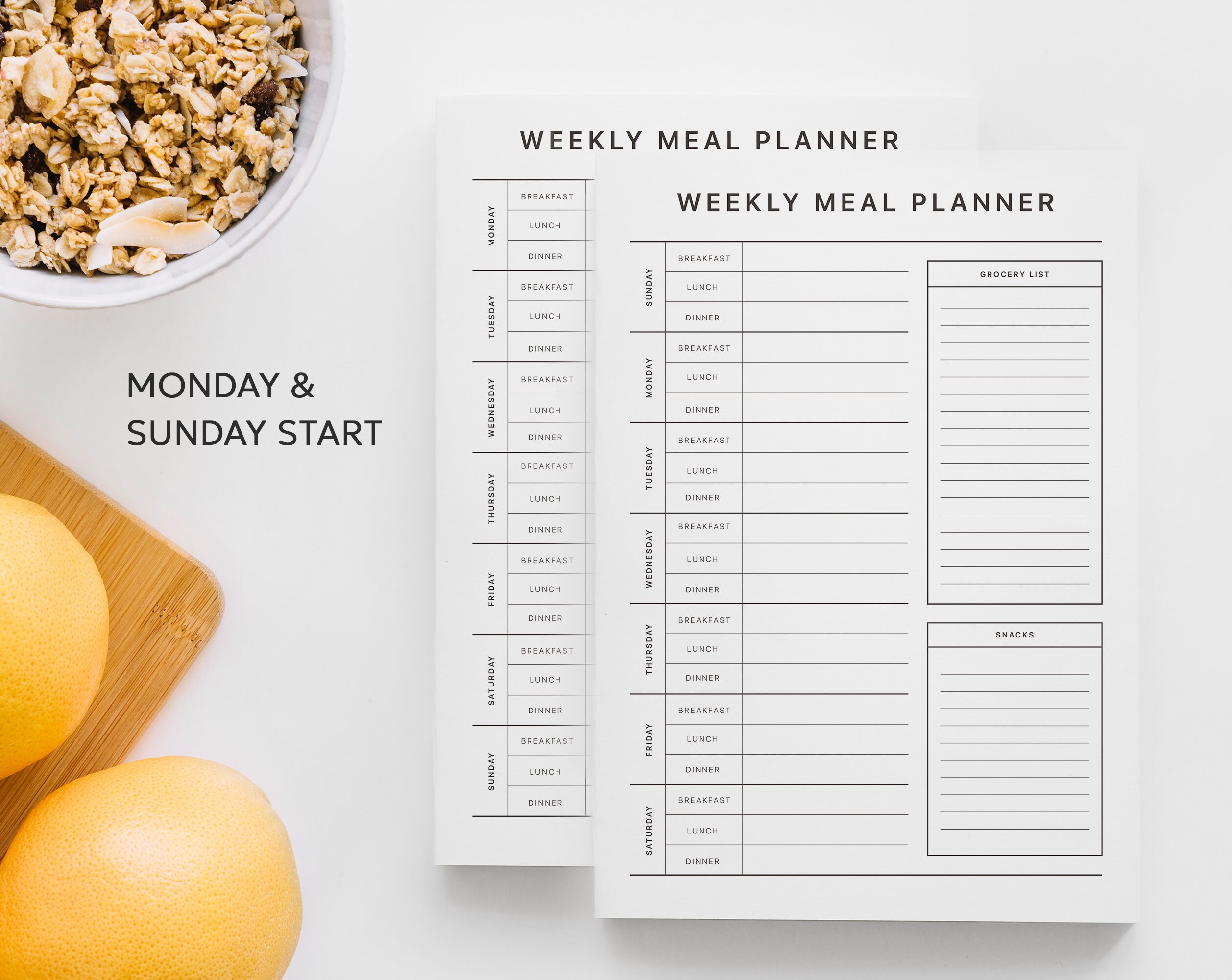 Minimalist Black and White Meal Planner Printable Weekly - Etsy