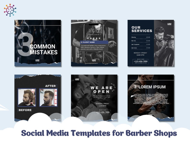 Barber Shop Instagram, Canva Templates, Easy to Edit DIY, Haircut ...