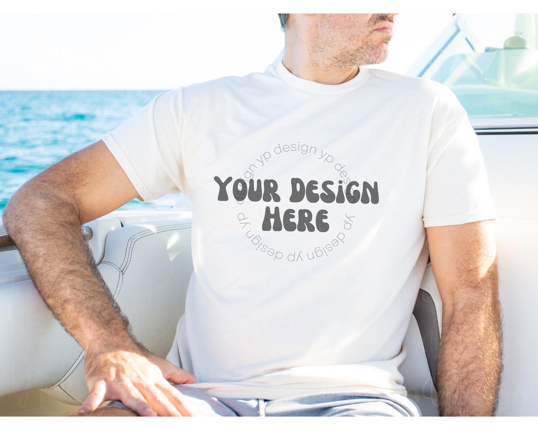 MEN'S GILDAN 5000 Natural Color T-shirt Model MOCKUP, Male Shirt Mock ...