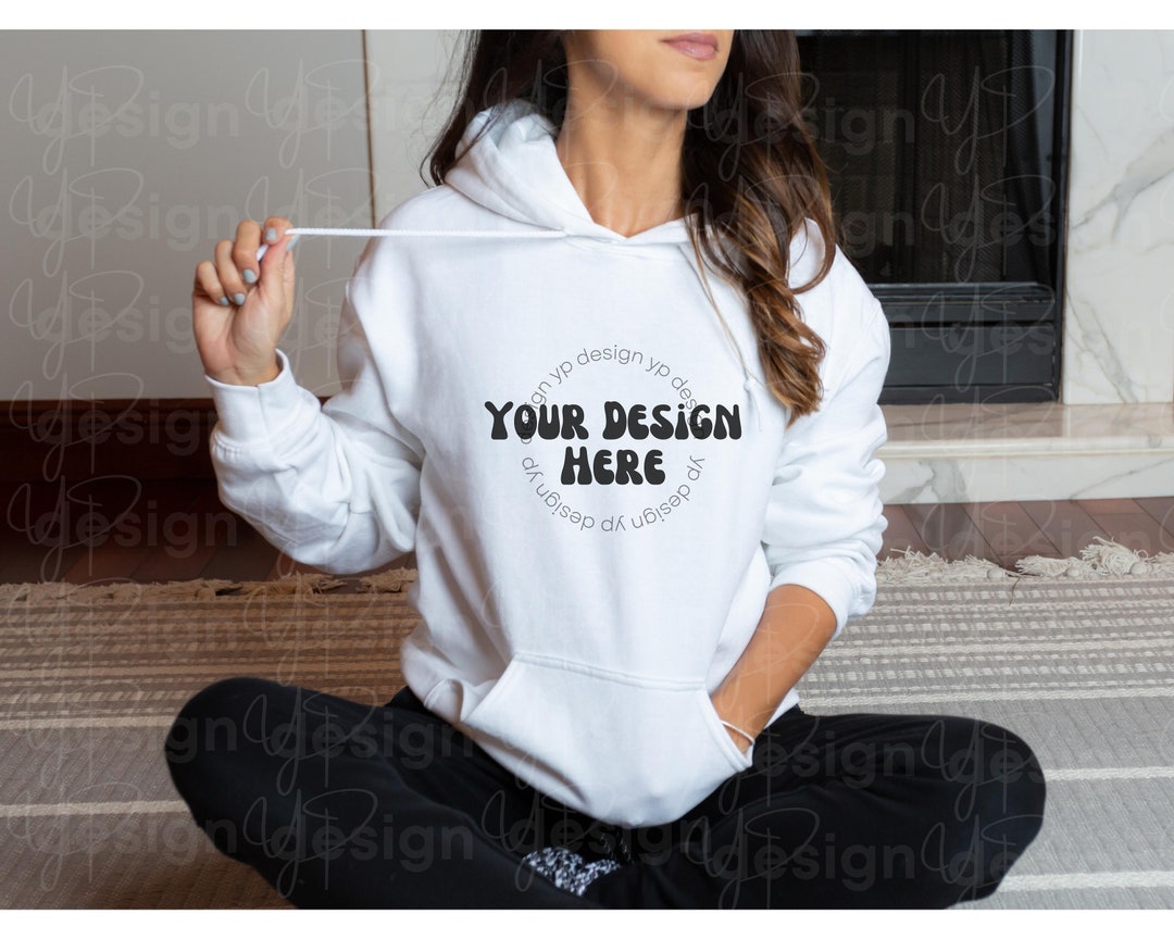 WHITE Gildan 18500 HOODIE MOCKUP Wht Hooded Sweatshirt Mock up Winter ...