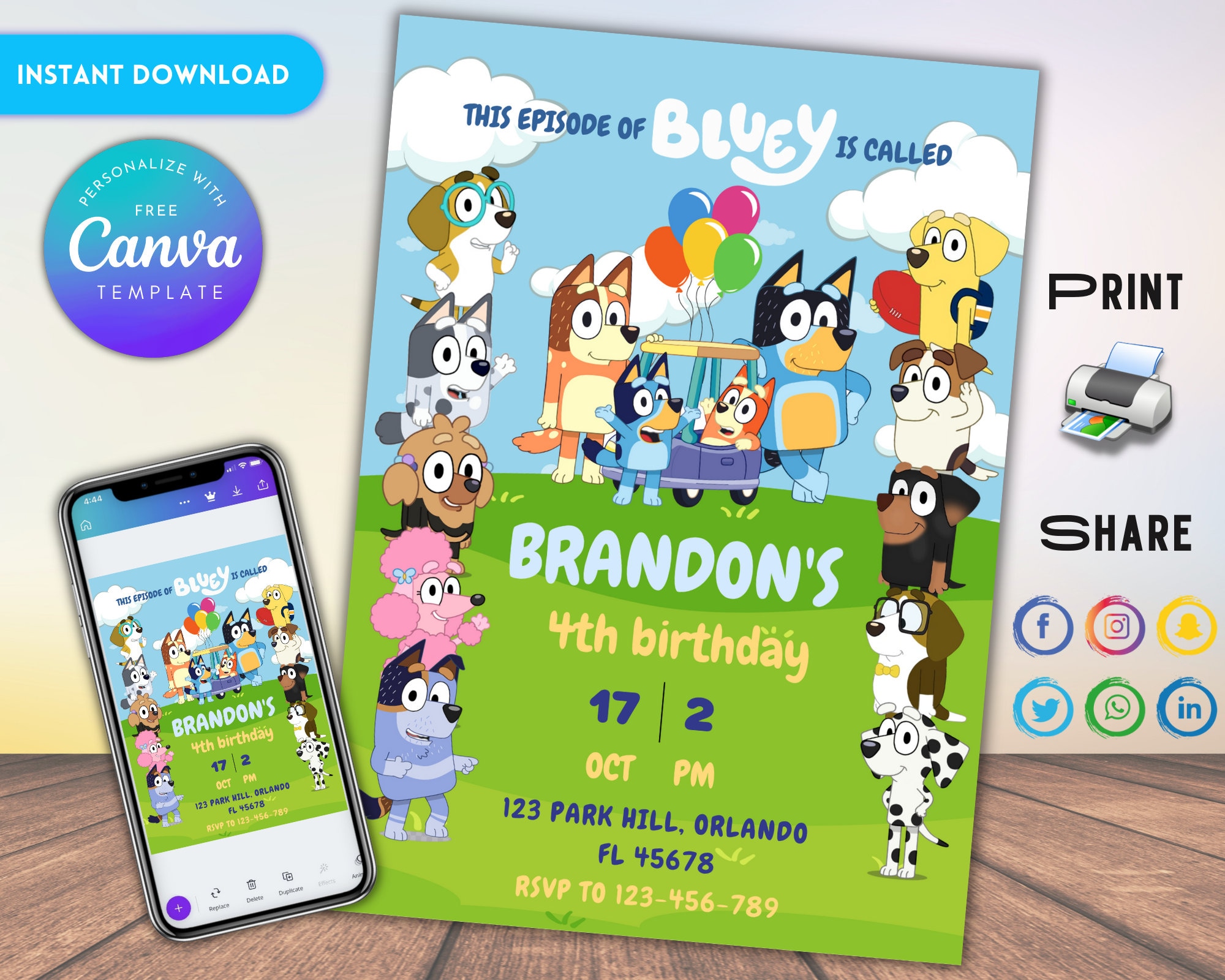 Editable Bluey Party Invitation Bluey Birthday Invitation - Etsy