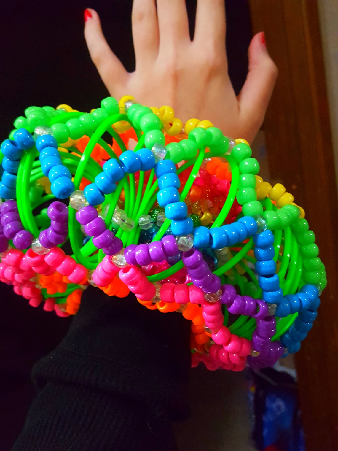 Rainbow Slinky Kandi Cuff Rave Scene Kid Emo - Etsy