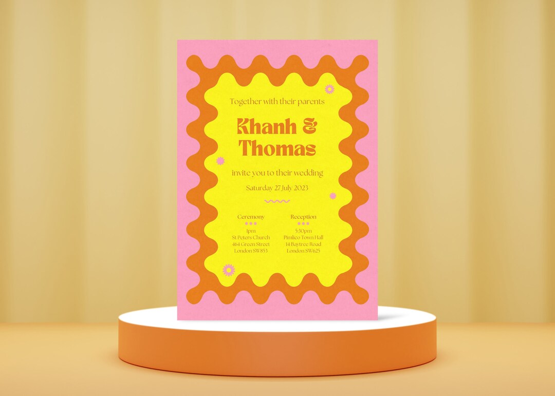 Retro Squiggly Wedding Invitation Digital Template Editable - Etsy