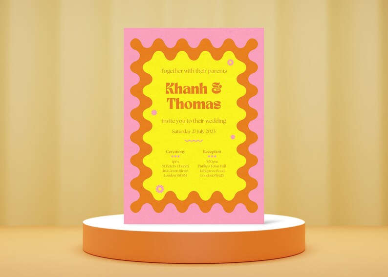 Retro Squiggly Wedding Invitation Digital Template Editable - Etsy