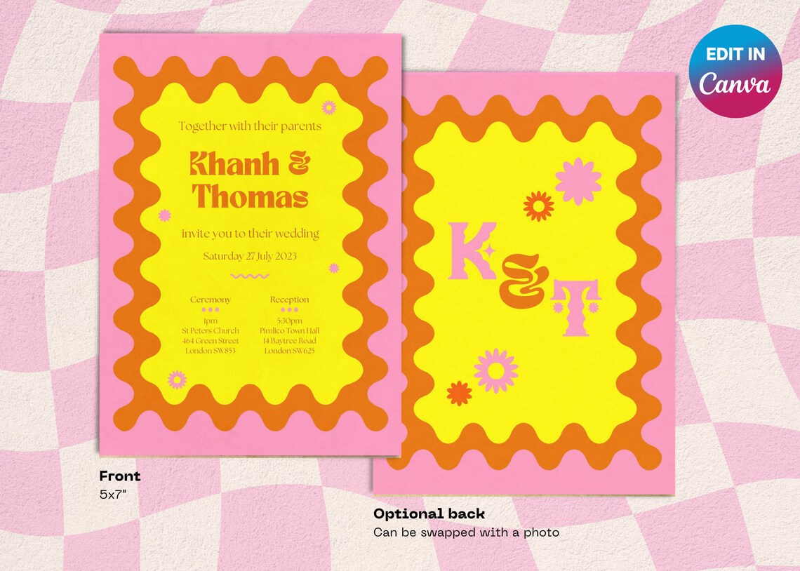 Retro Squiggly Wedding Invitation Digital Template Editable - Etsy