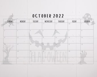 OCTOBER 2022 Calendar, Spooky Halloween Printable Calendar Planner Plan ...