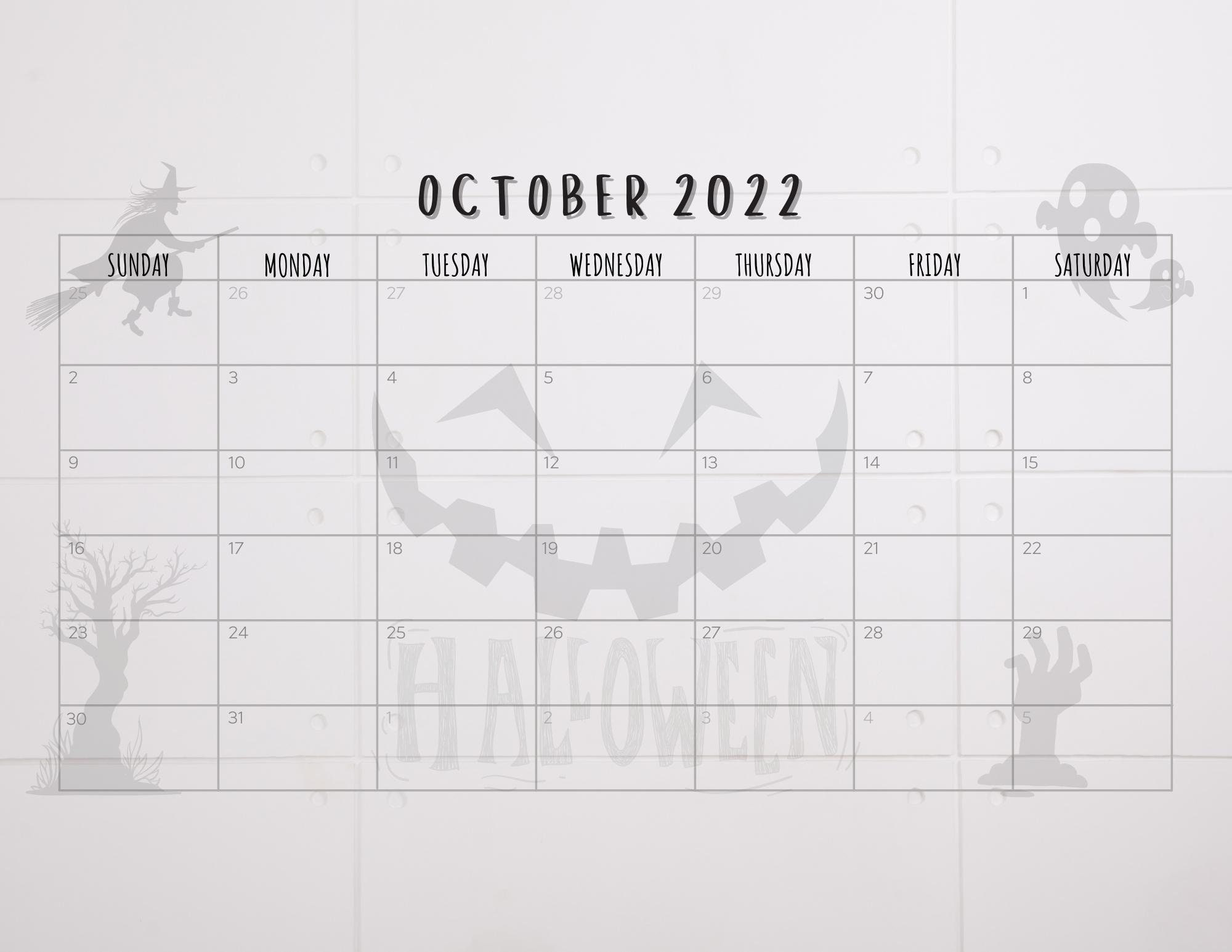Digital October 2022 Calendar, Instant Download, Printable Calendar ...