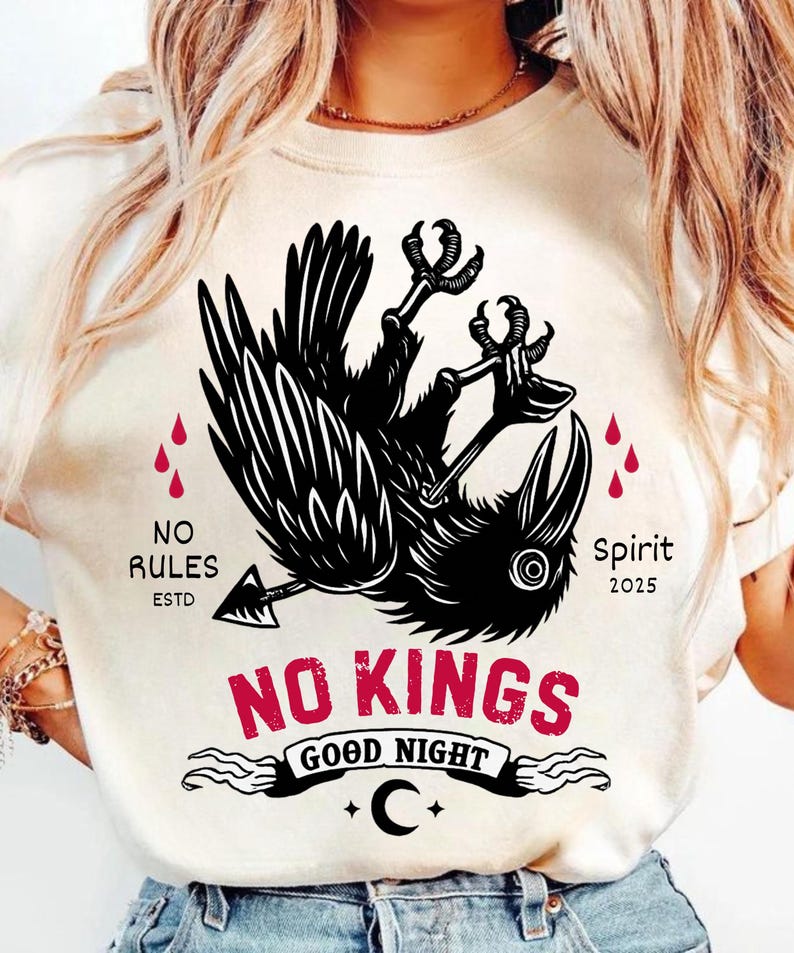 No Kings Good Night Protest PNG SVG, Gothic Crow Skull Design ...