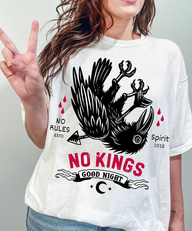 No Kings Good Night Protest PNG SVG, Gothic Crow Skull Design ...