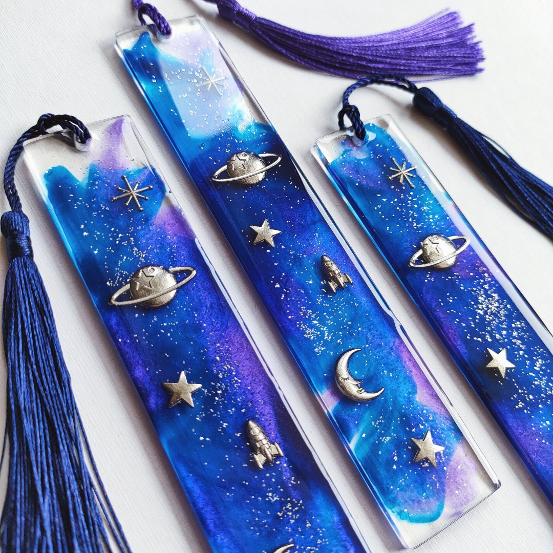 Galaxy Bookmark Space Universe Stars Planet Moon Glitter Resin Gift ...
