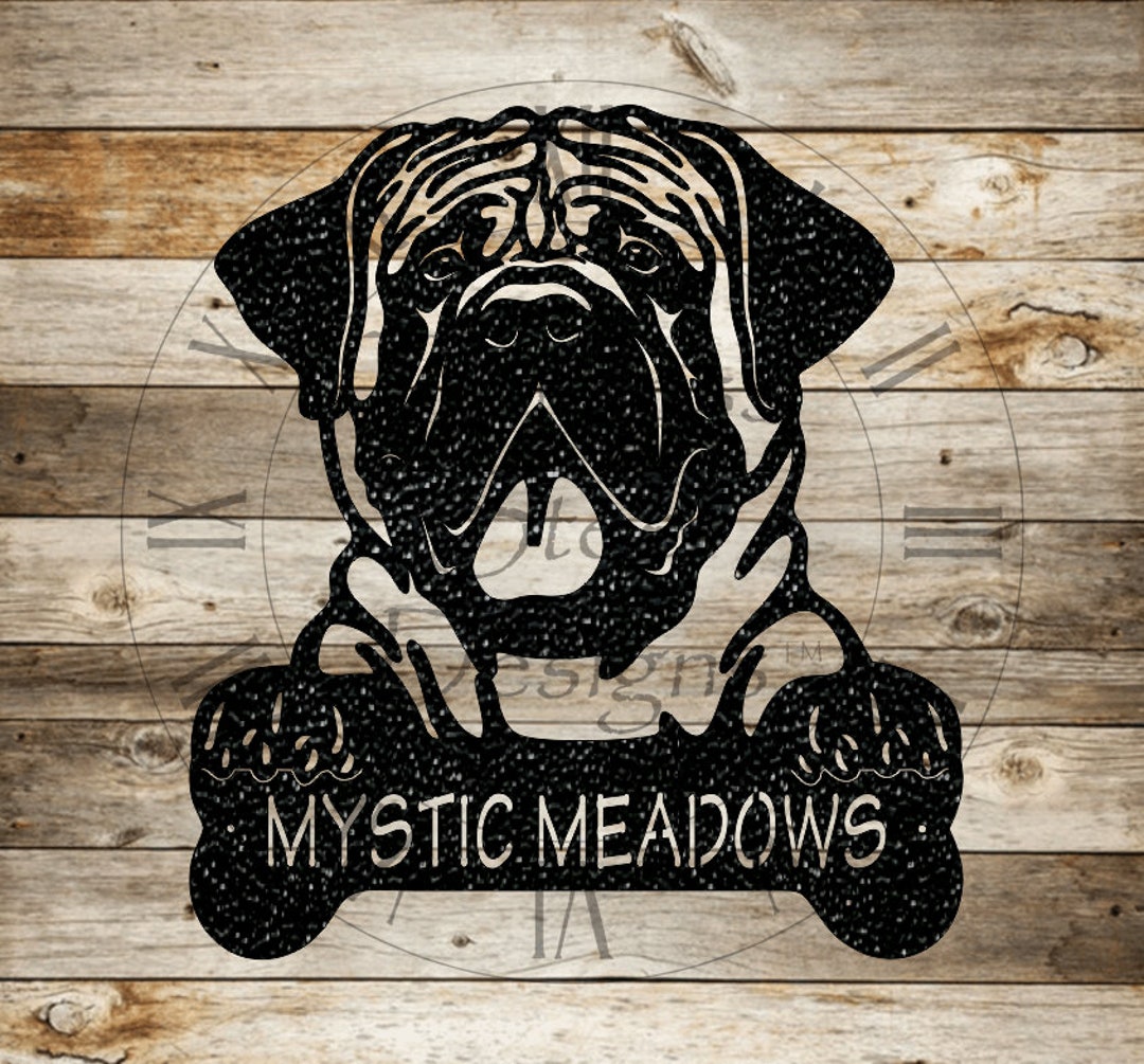 English Mastiff Dog Peeking With Bone English Mastiff Personalized Sign ...