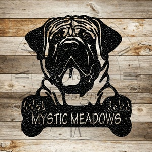 English Mastiff Dog Peeking With Bone English Mastiff Personalized Sign ...