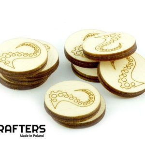 10 PCS Wooden Tokens, Sword, Eye, Numbers, Tentacle, Crown Monester ...