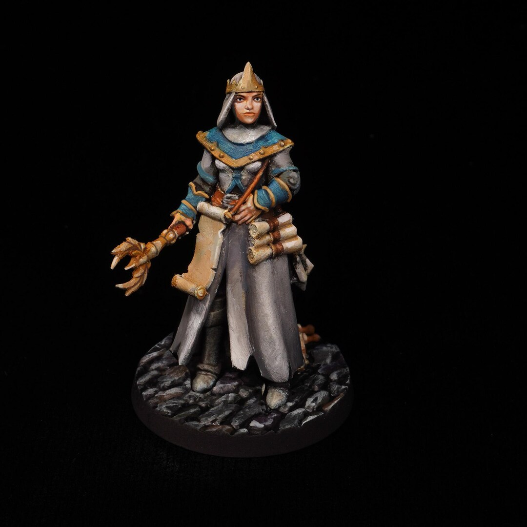 Pro-painted 32mm Human Cleric Miniature | Scrolls & Golden Gauntlet ...