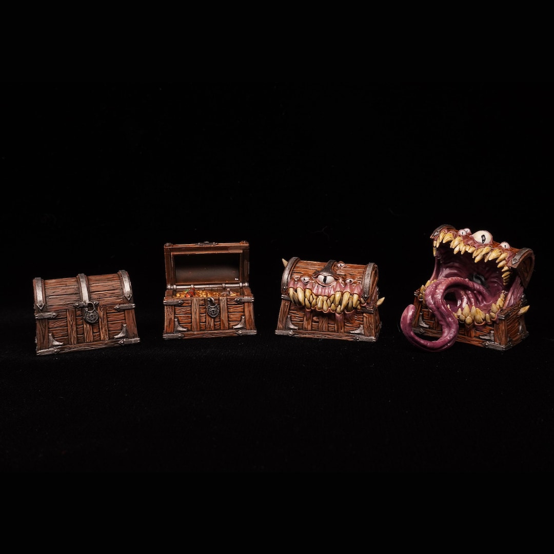 Set of 4 Pro Painted Miniatures Wooden Chests Mimics Dnd Dungeons and ...