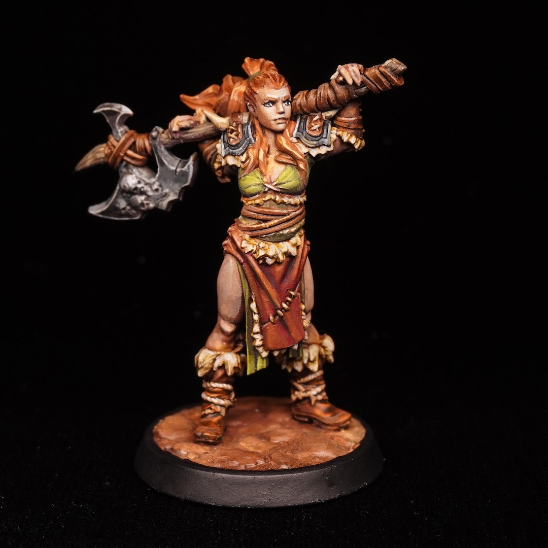 Pro Painted Miniature Female Human Barbarian Fighter With Axe RPG Dnd ...