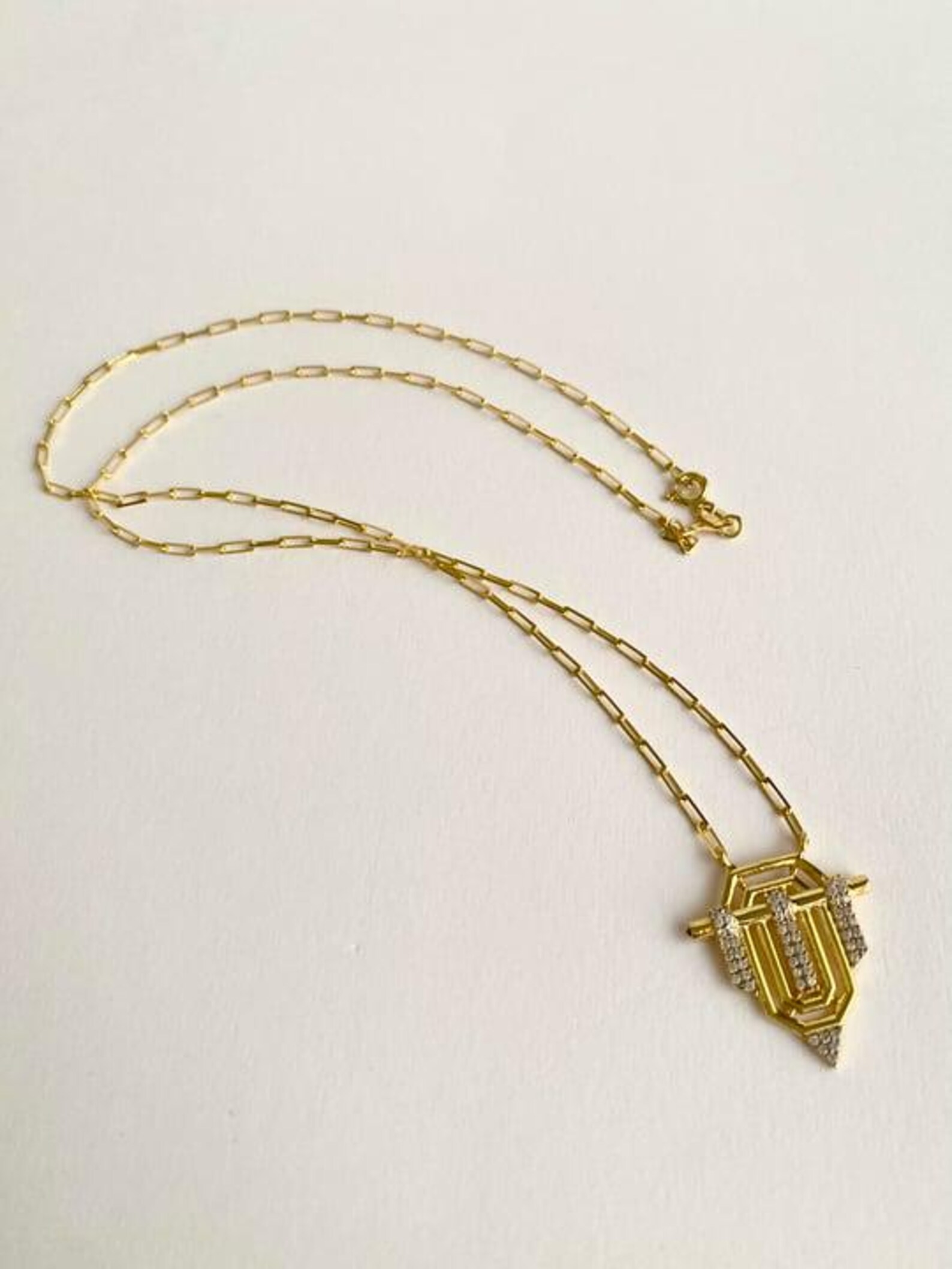 925 Silver 14 Carat Gold Plated Shield Spike Necklace Trigon Strip ...