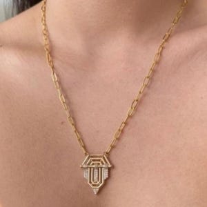 925 Silver 14 Carat Gold Plated Shield Spike Necklace Trigon Strip ...