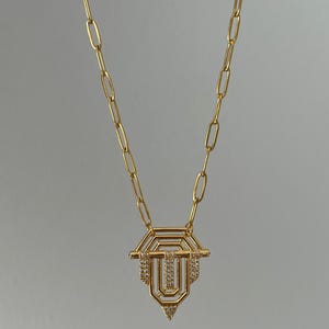 925 Silver 14 Carat Gold Plated Shield Spike Necklace Trigon Strip ...