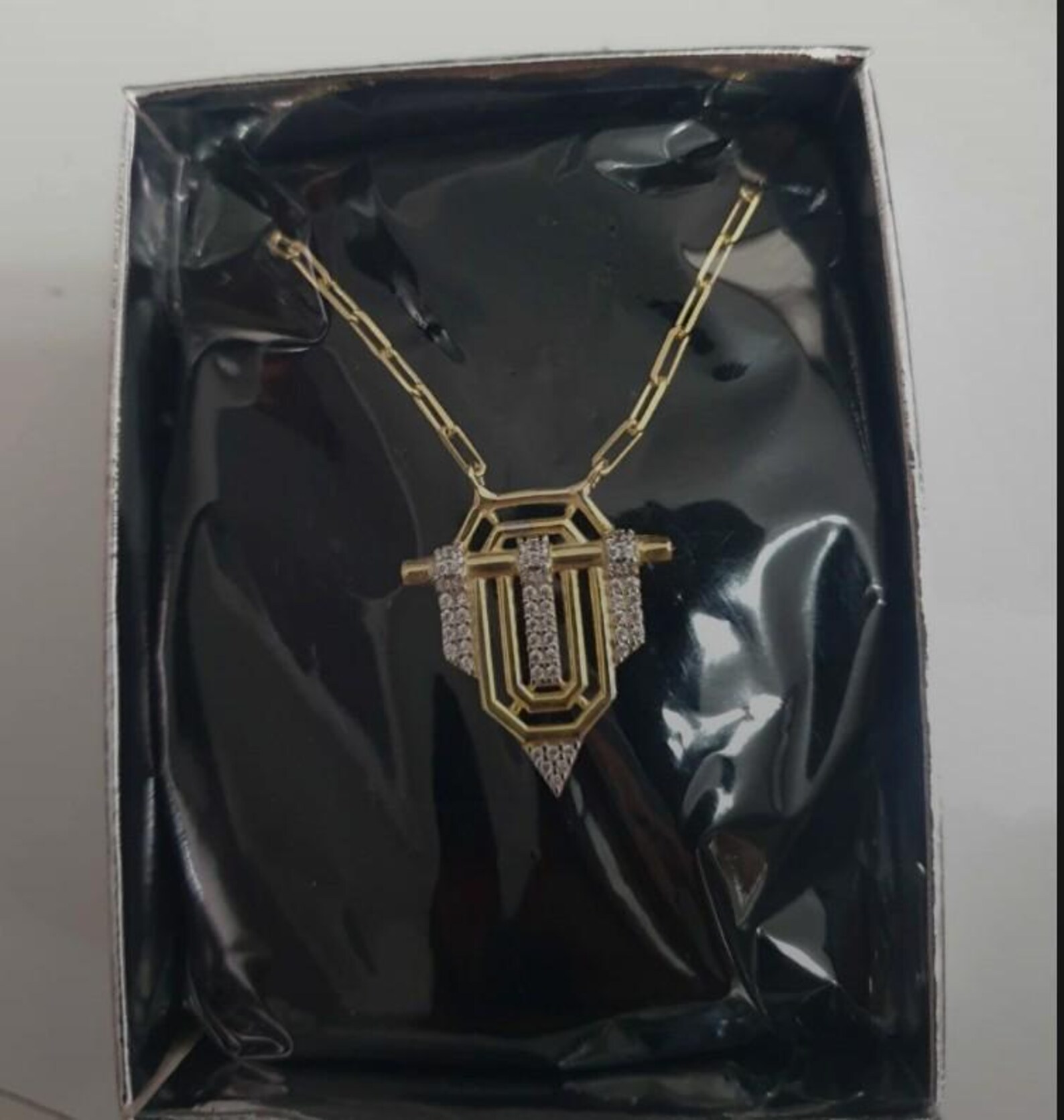 925 Silver 14 Carat Gold Plated Shield Spike Necklace Trigon Strip ...