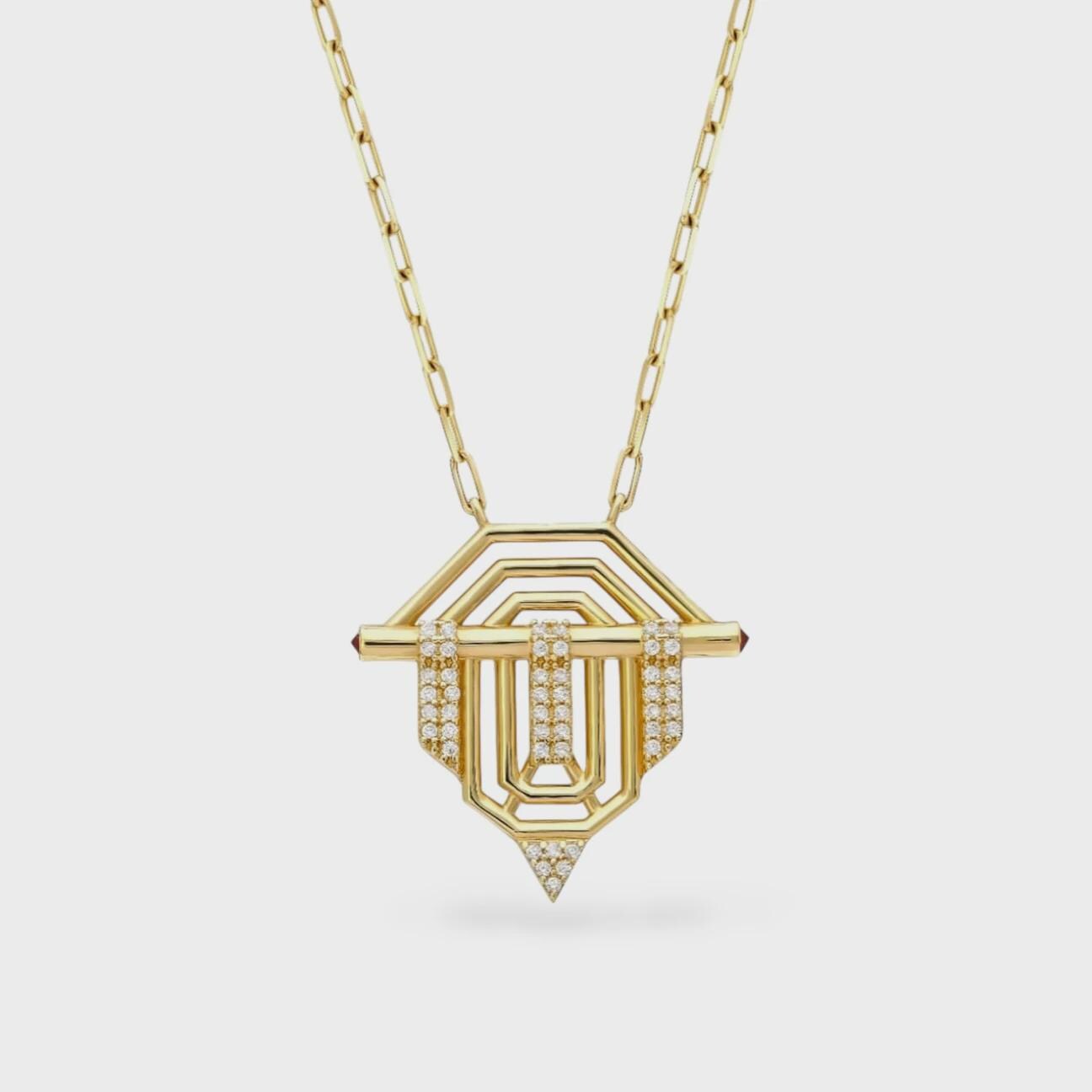 925 Silver 14 Carat Gold Plated Shield Spike Necklace Trigon Strip ...