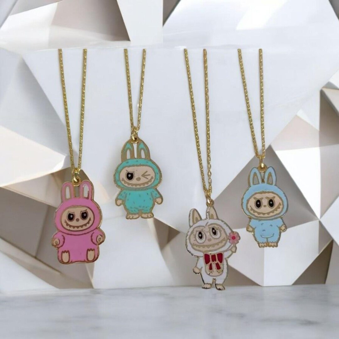 Trendy Labubu Necklace, 925 Sterling Silver With 14K Gold Plating ...
