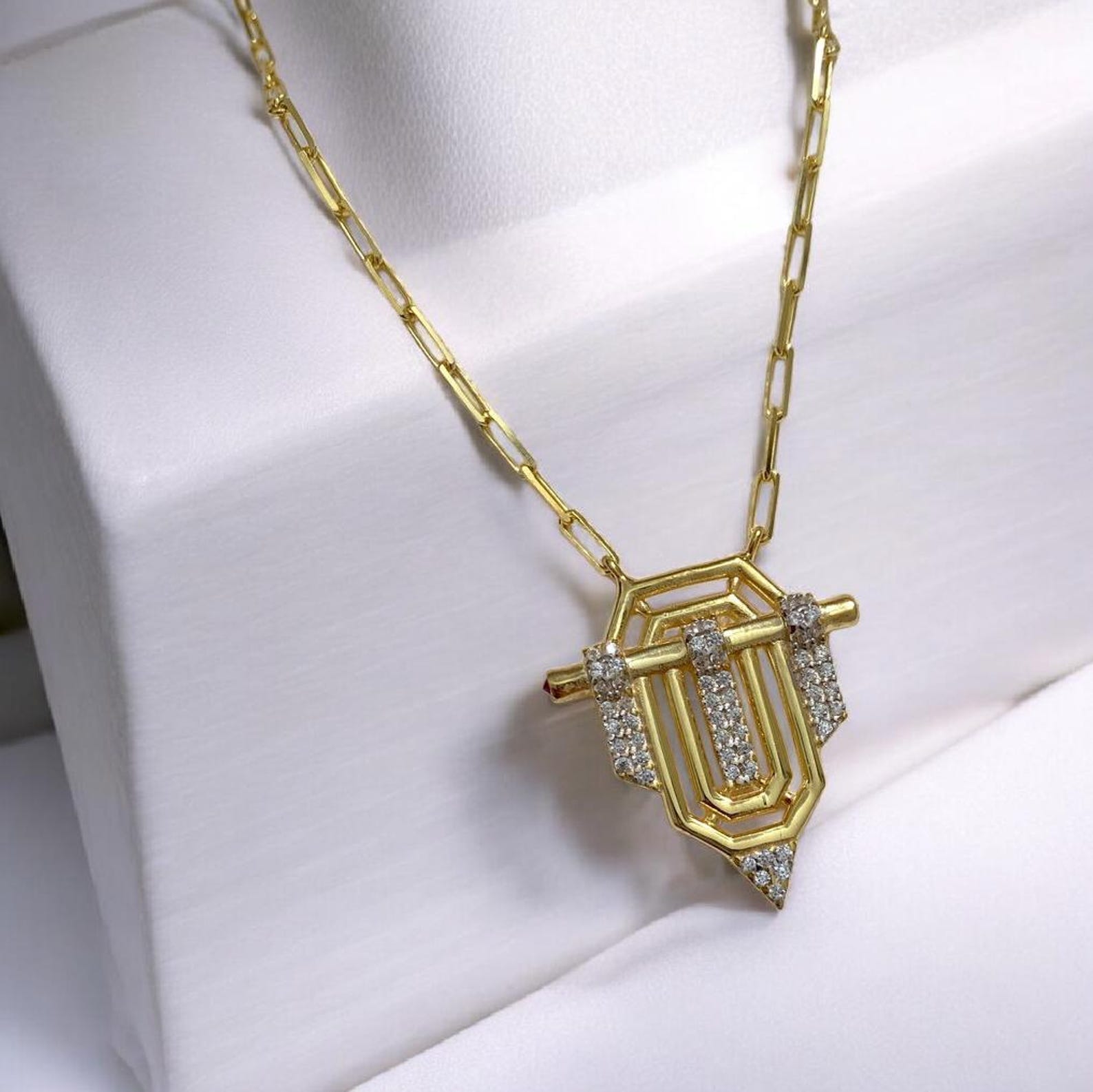 925 Silver 14 Carat Gold Plated Shield Spike Necklace Trigon Strip ...