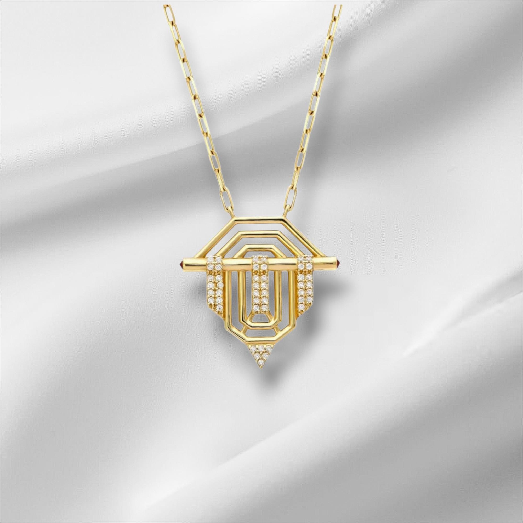 925 Silver 14 Carat Gold Plated Shield Spike Necklace Trigon Strip ...