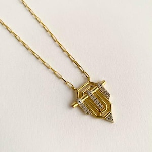 925 Silver 14 Carat Gold Plated Shield Spike Necklace Trigon Strip ...