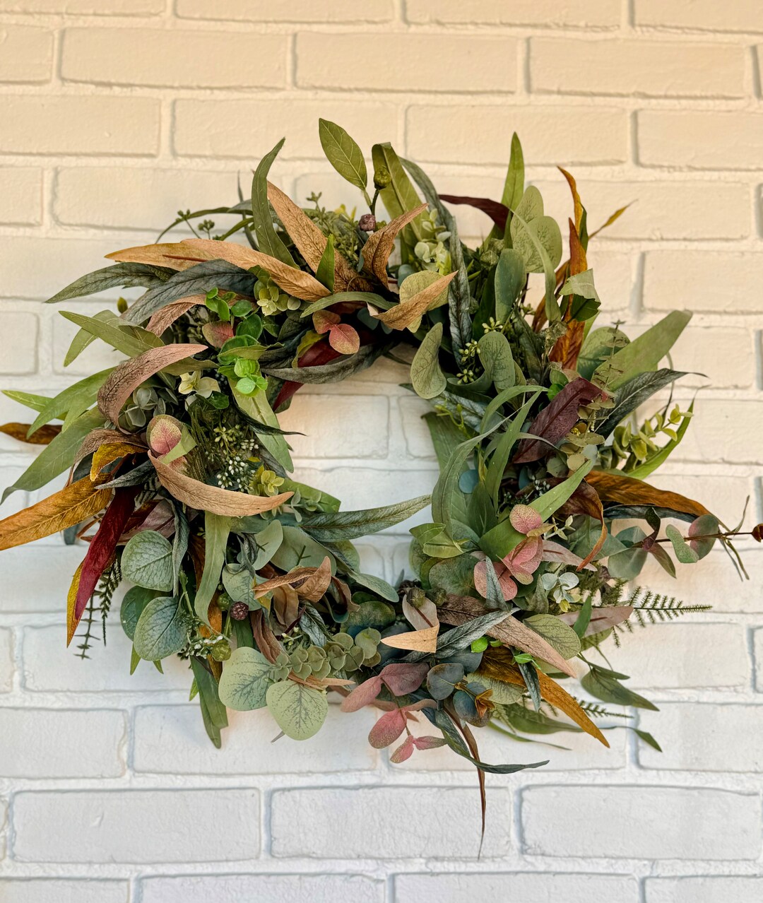 Spring Greenery Wreath for Front Door/farmhouse Greenery Wreath/ Long ...