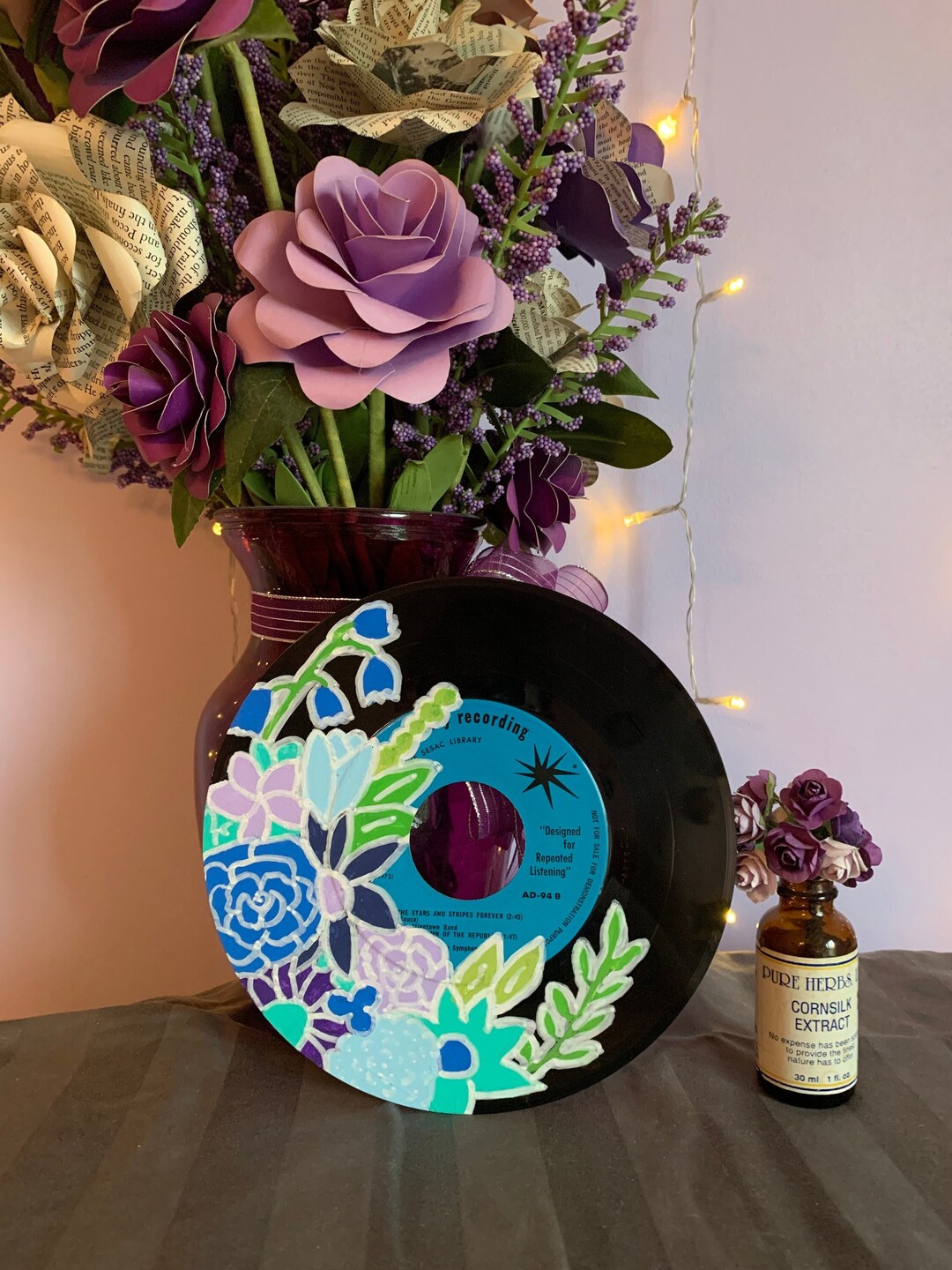 Floral Painted Record - Etsy