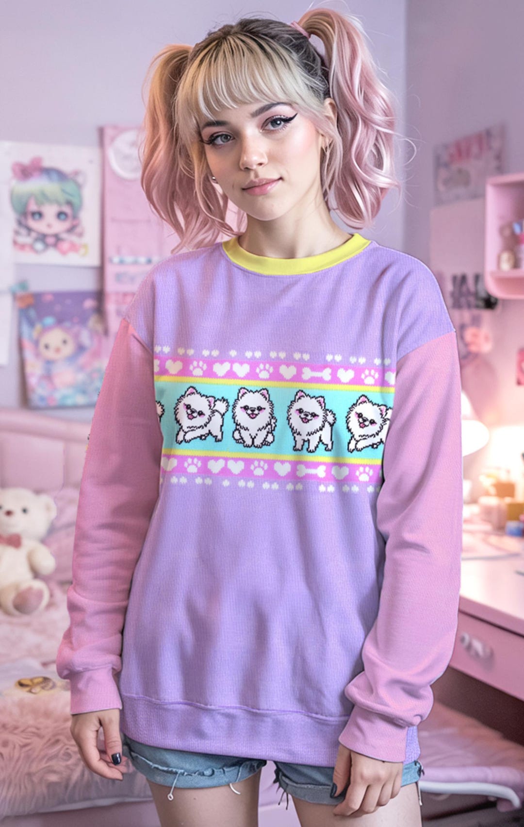 Yume Kawaii Puppy Kidcore Sweatshirt Pomeranian Fairy Kei Sweater Gift ...